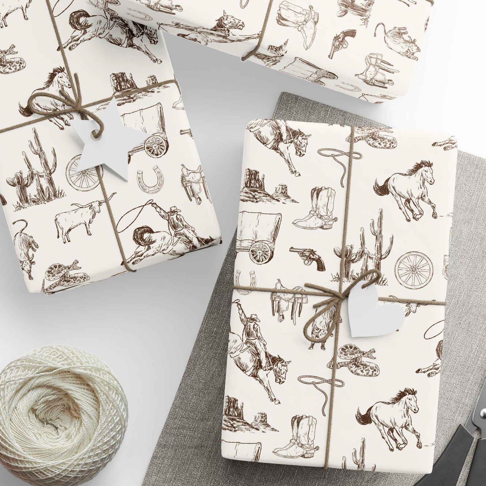 Cowboy Wrapping Paper Roll, Vintage Gift Wrap, Cowboy Toile De Jouy ...