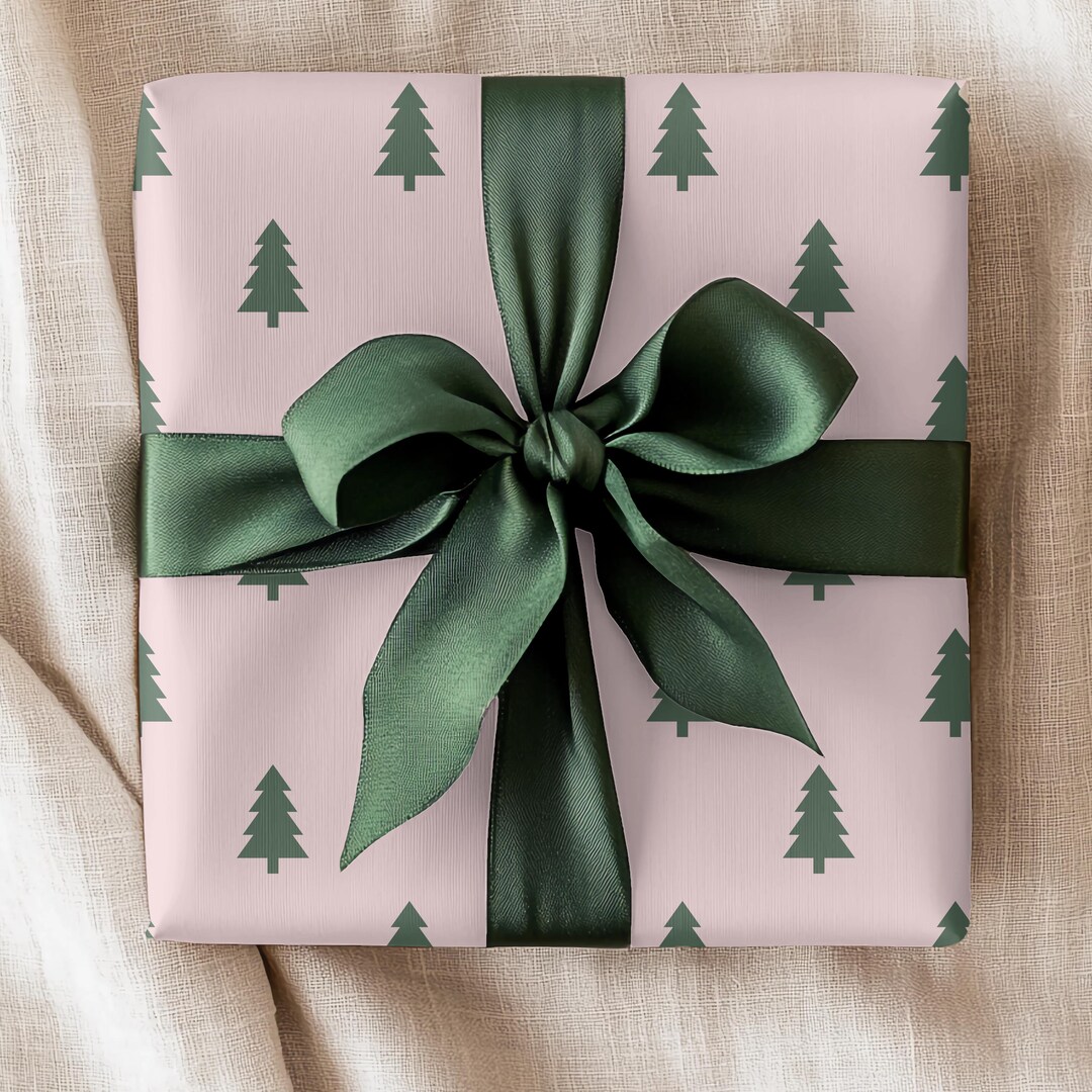 Pink Christmas Tree Gift Wrap, Christmas Wrapping, Minimalist Wrapping ...