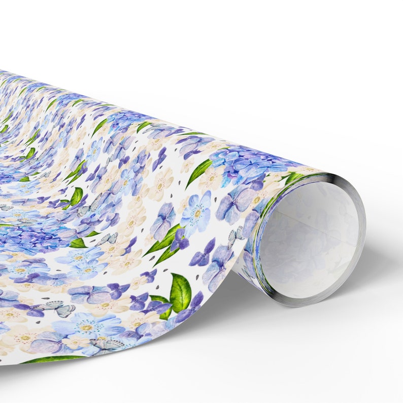 Hydrangea Wrapping Paper Blue Floral Coastal Girly Preppy Gift Wrap ...