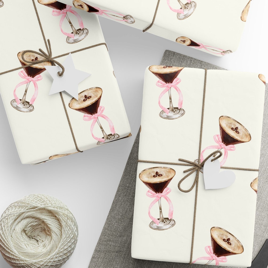 Espresso Martini Wrapping Paper, Coquette Gift Wrap, Martini Glasses ...
