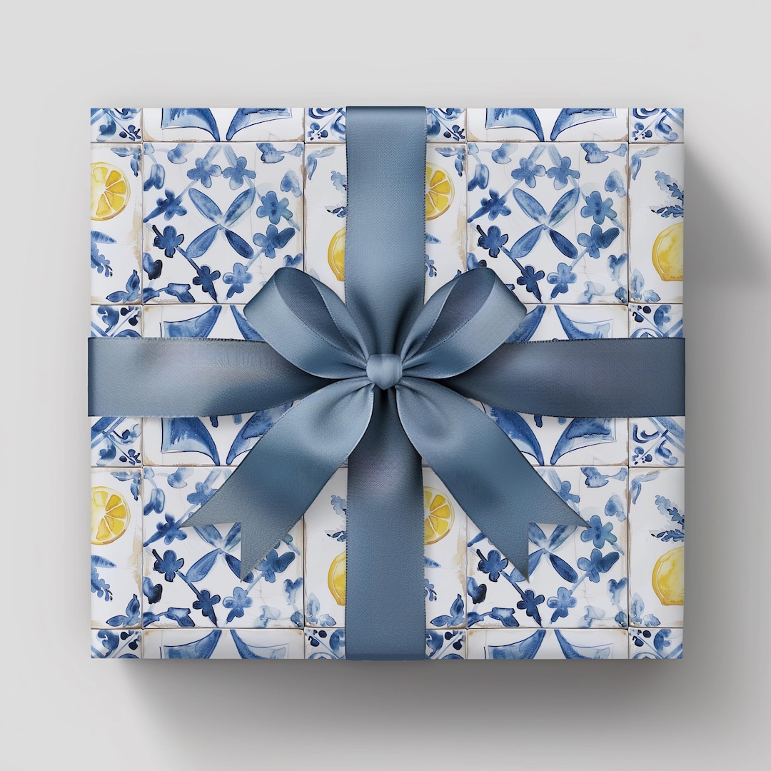 Italian Lemon Wrapping Paper, Mediterranean Tile Gift Wrap, Bridal ...