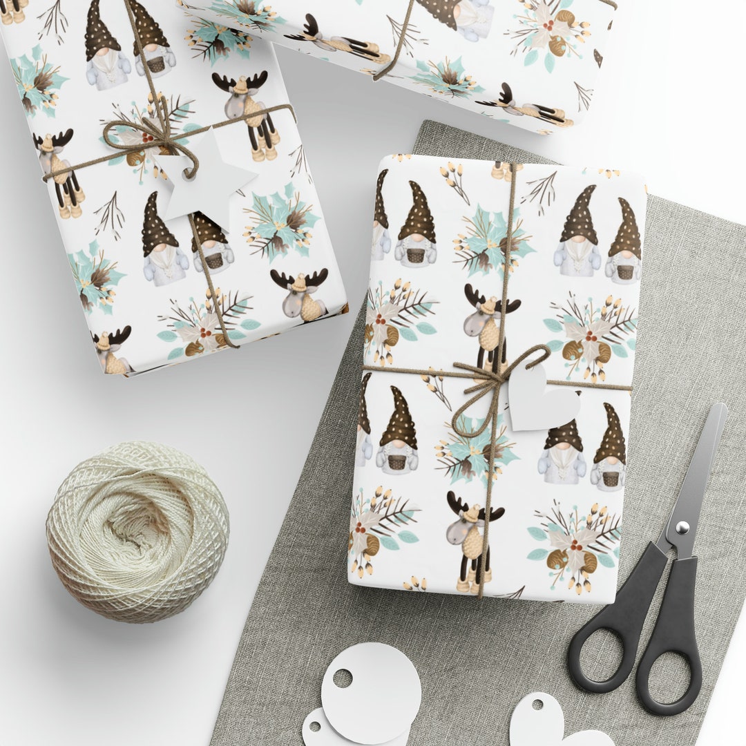 Christmas Gnome Wrapping Paper, Holiday Gnome Gift Wrap, Gnome and ...