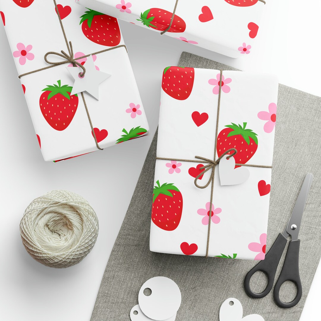 Strawberry Wrapping Paper, Strawberry Gift, Valentine's Day Wrapping ...