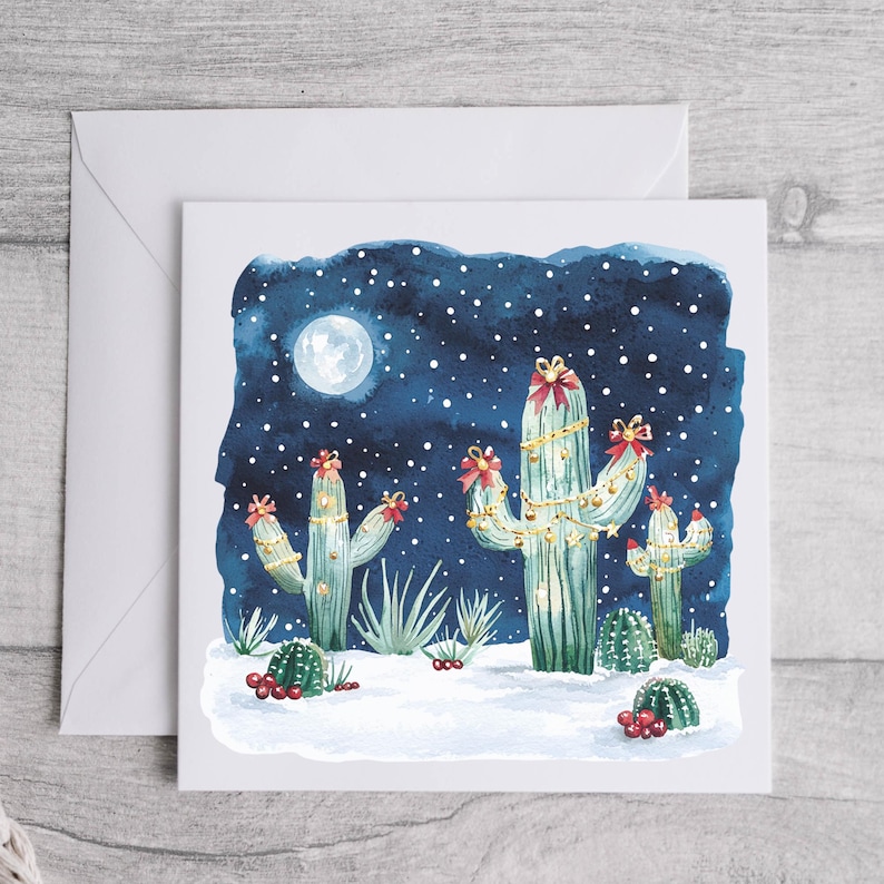 Christmas Cactus Greeting Card, Western Holiday Card, Flat Card - Etsy