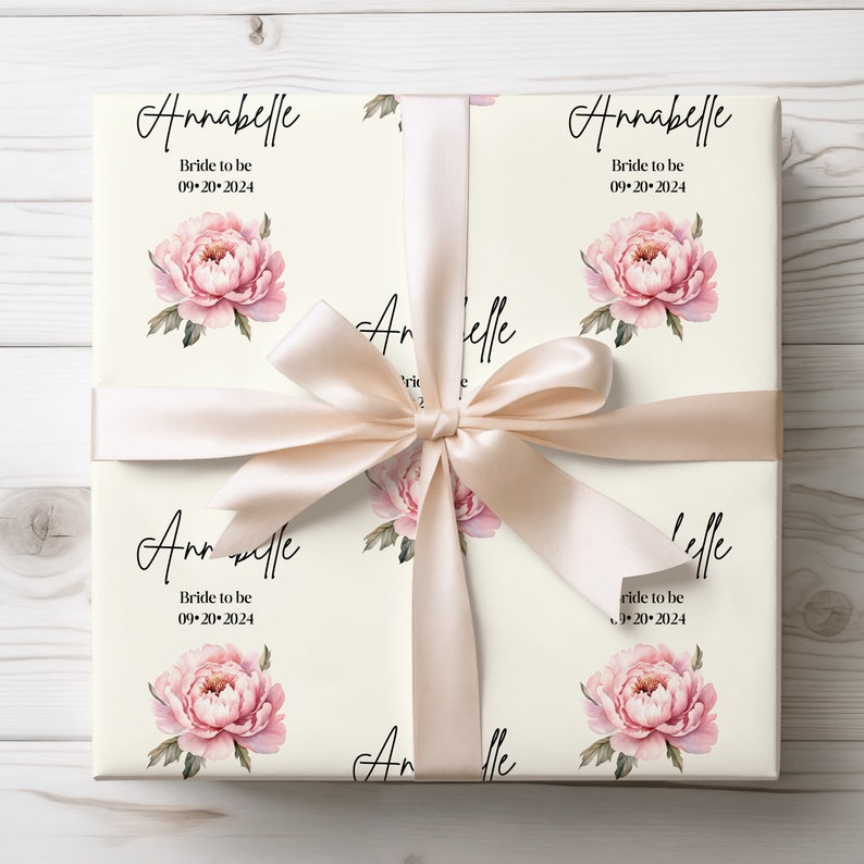Custom Bridal Shower Wrapping Paper Roll With Name and Date, Peony ...
