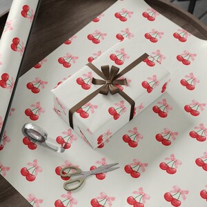 Cherry Wrapping Paper, Pink Bow Gift Wrap, Custom Wrapping Paper Roll ...