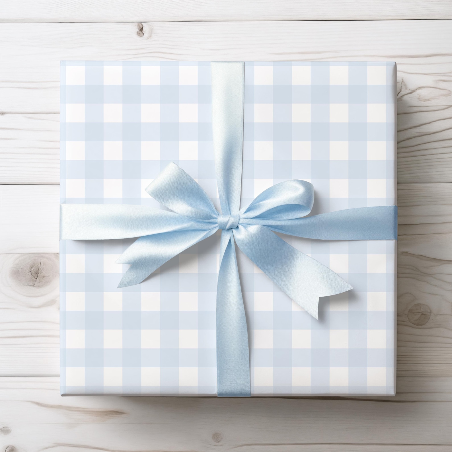 Blue Gingham Wrapping Paper Roll, Blue Gift Wrap, Boy Baby Shower ...