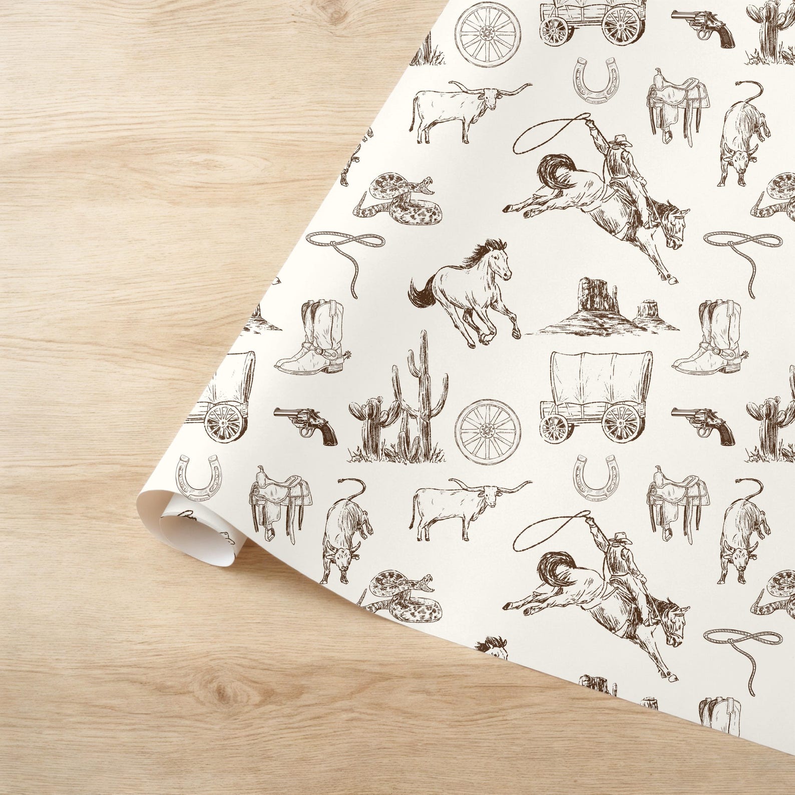 Cowboy Wrapping Paper Roll, Vintage Gift Wrap, Cowboy Toile De Jouy ...