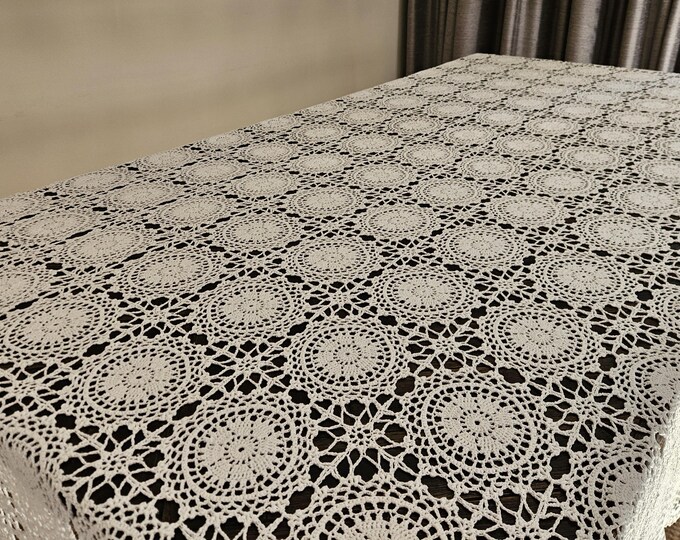 Vintage Large White Croshet Tablecloth 170 X 280 Cm - Etsy