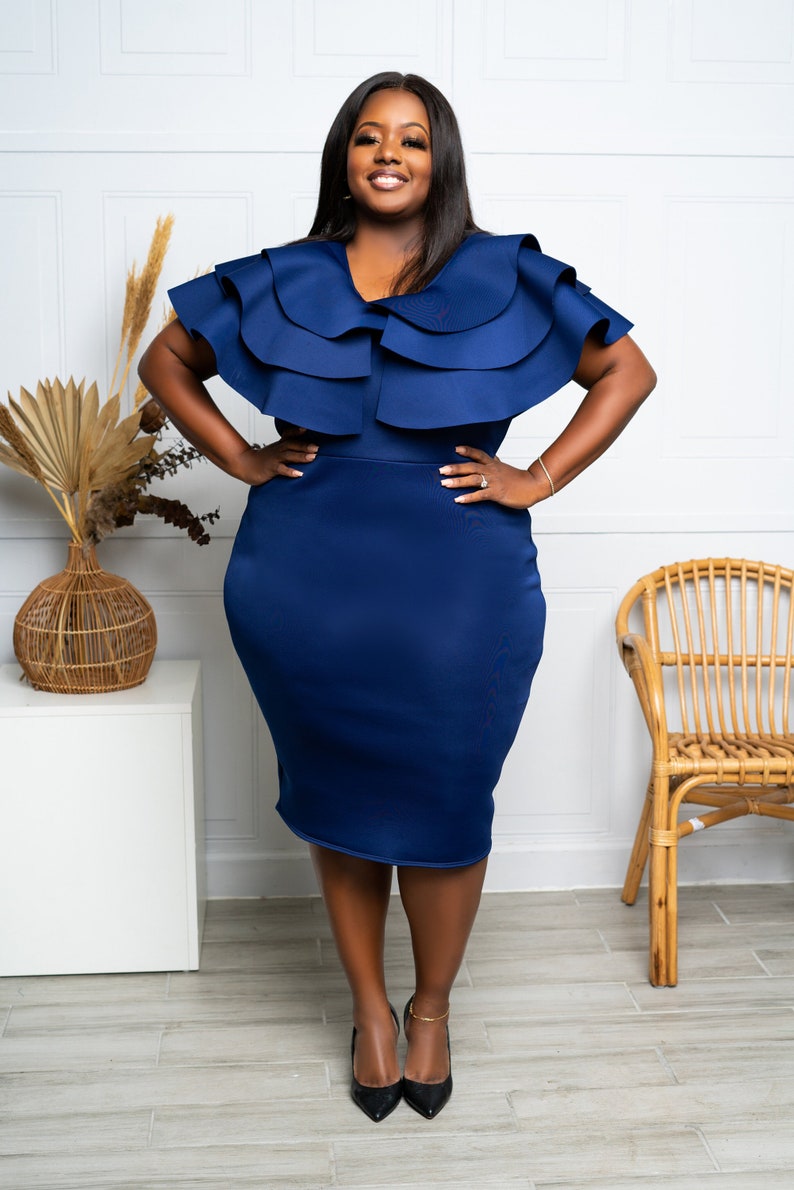 CASCADING RUFFLES Blue Plus Size Dress - Etsy