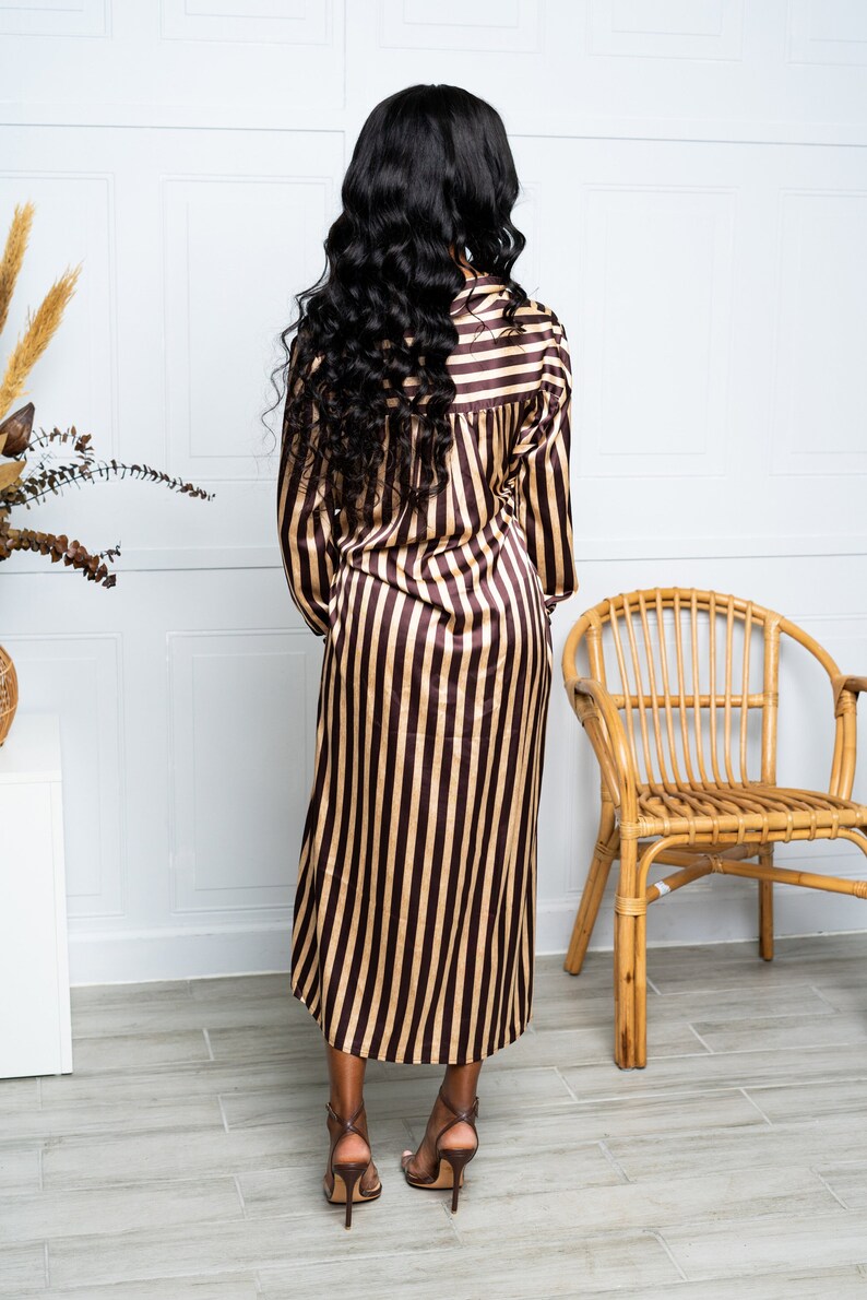 FORM CONFINEMENT Brown and Gold Stripe Shirt Dress - Etsy