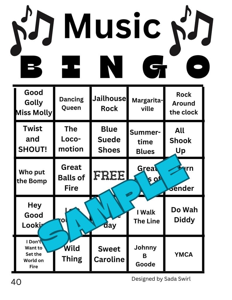 1 Thru 15 Individual 50's 60's & 70's MUSIC BINGO Cards and Link to ...