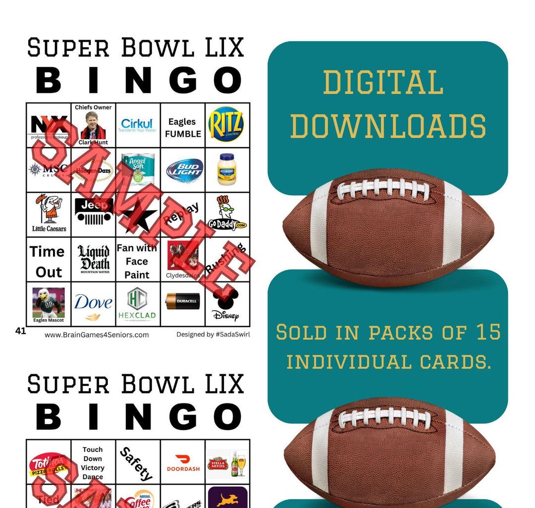 Super Bowl LIX BINGO Pack 1 (sheets 1-15) - Etsy