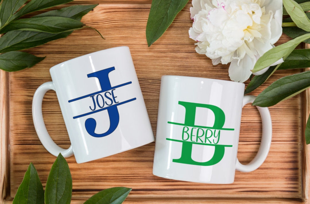Personalized Coffee Mug With Split Alphabet Letters A-Z/ Monogram Split ...