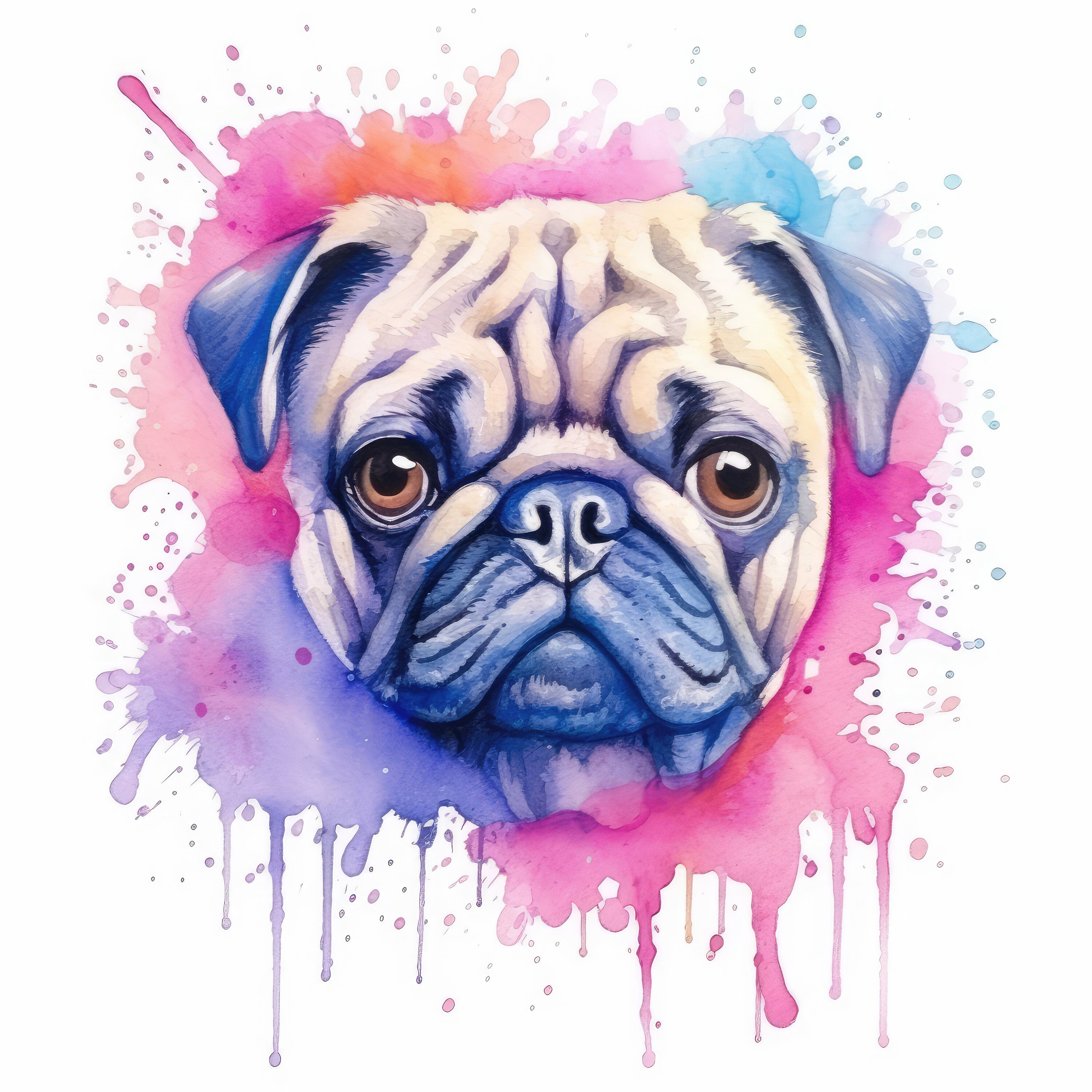 Watercolor Pug Dog Clipart 10 High Quality JPG - Etsy