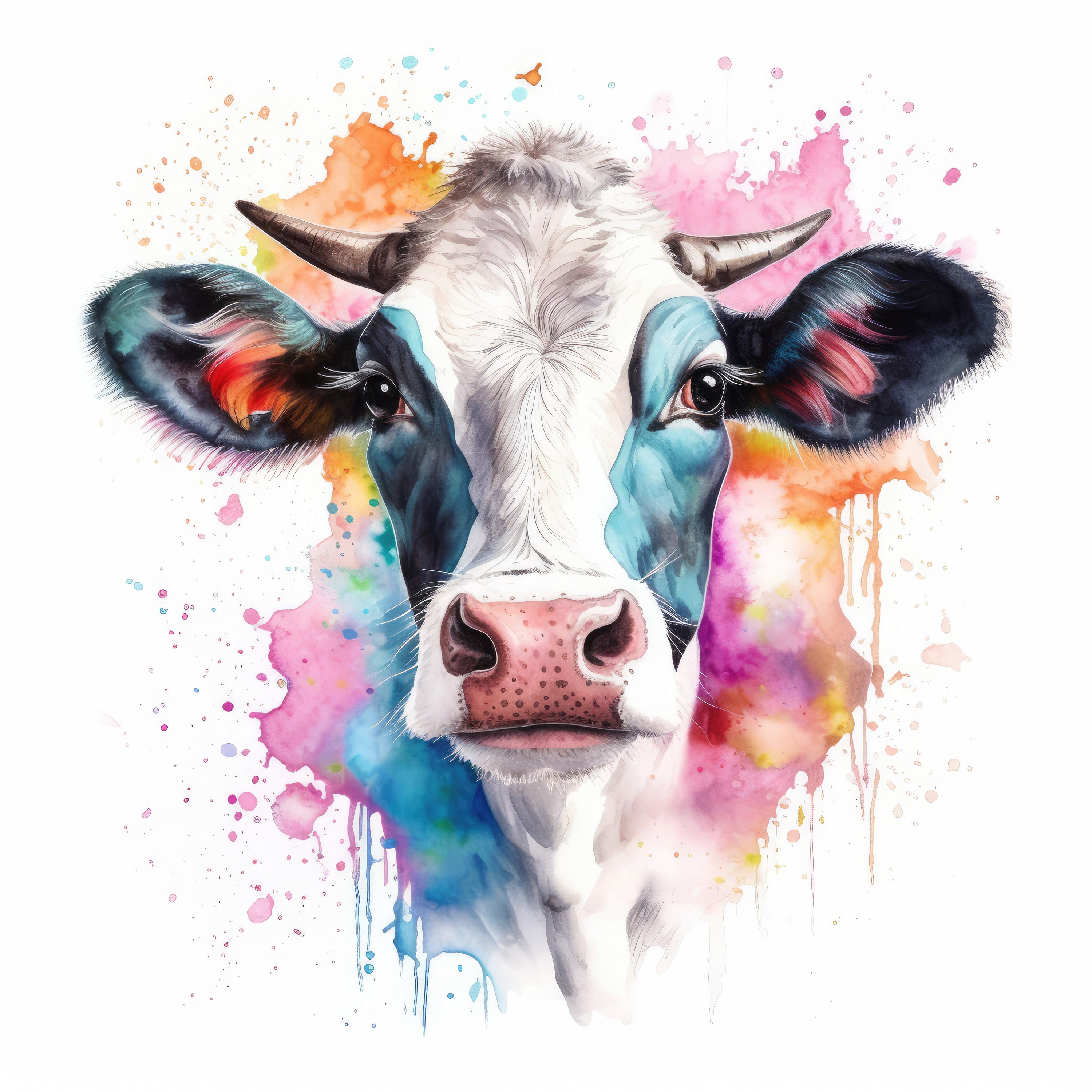 Watercolor Cow Clipart 10 High Quality JPG Scrapbooking - Etsy
