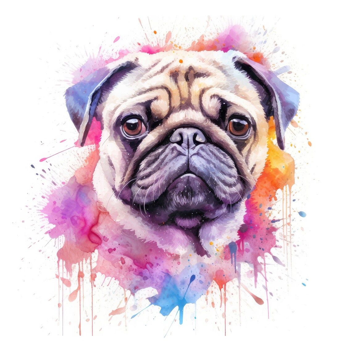 Watercolor Pug Dog Clipart 10 High Quality JPG - Etsy