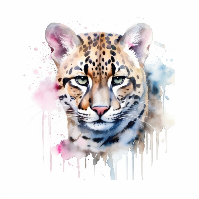 Watercolor Ocelot Clipart | 10 High Quality JPG | Scrapbooking, Card ...