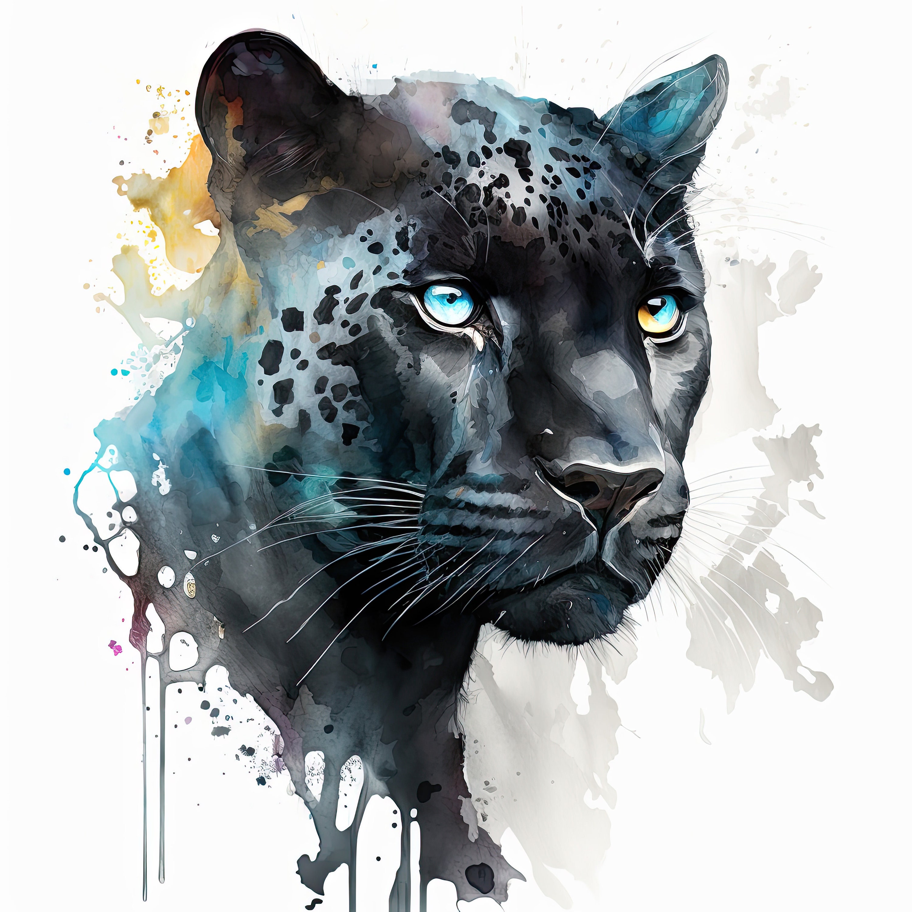 Watercolor Black Panther Clipart 10 High Quality JPG - Etsy
