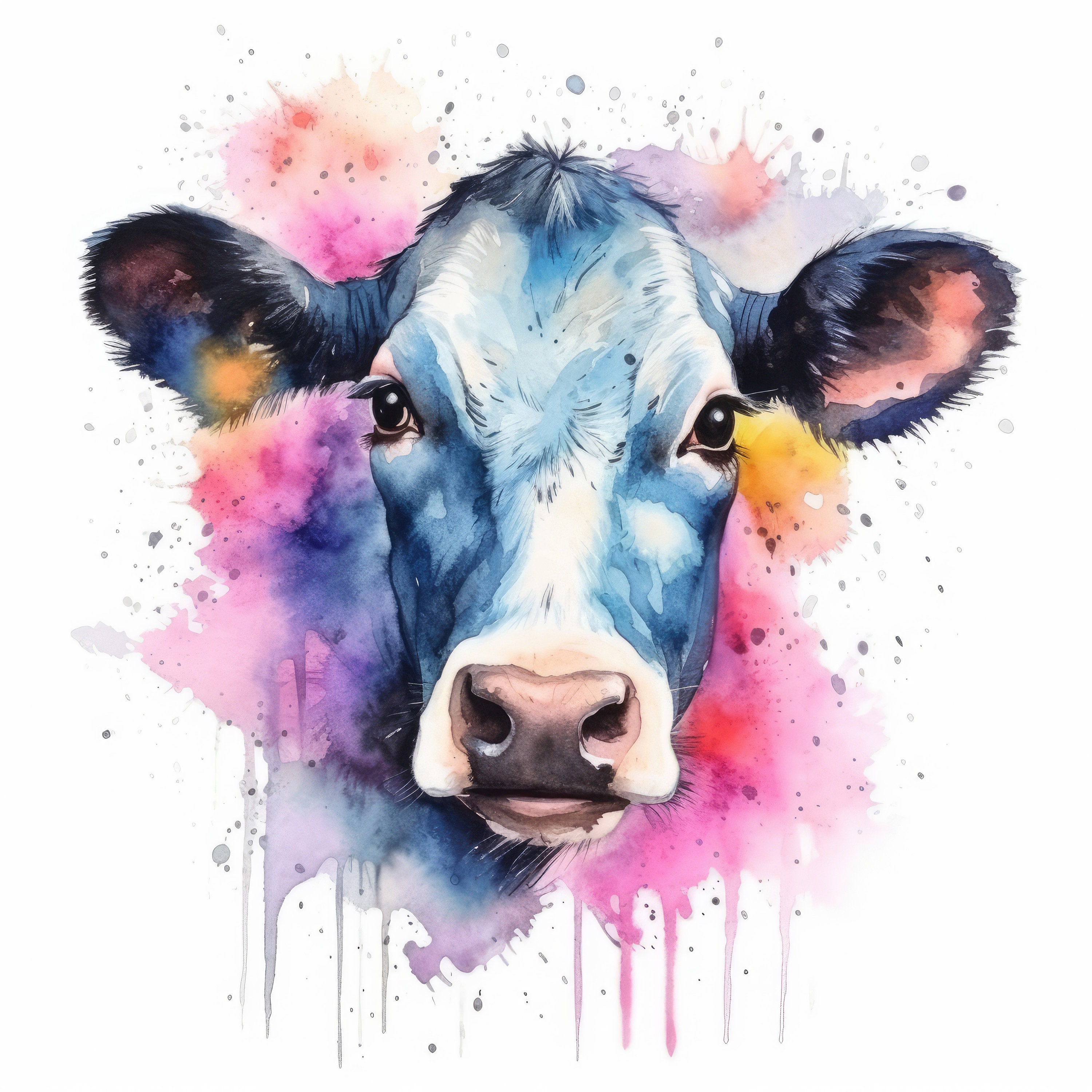 Watercolor Cow Clipart 10 High Quality JPG Scrapbooking - Etsy