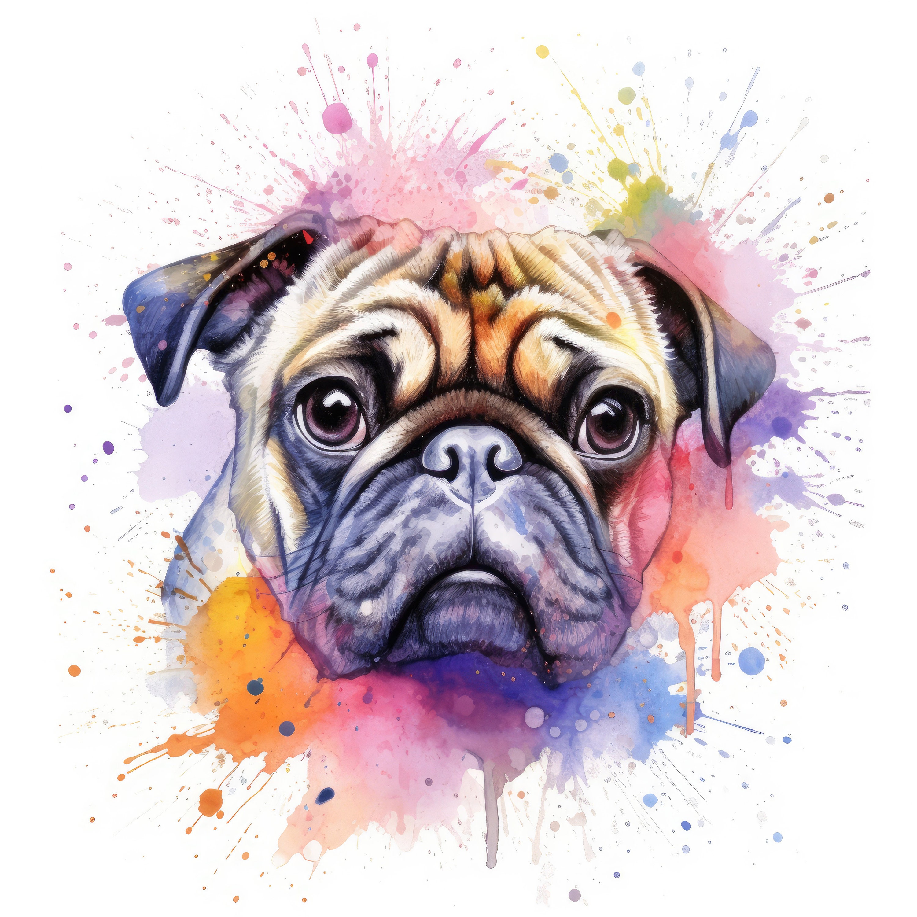 Watercolor Pug Dog Clipart 10 High Quality JPG - Etsy