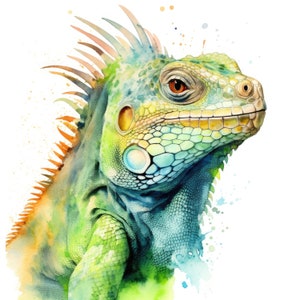 Watercolor Green Iguana Clipart | 10 High Quality JPG | Scrapbooking ...