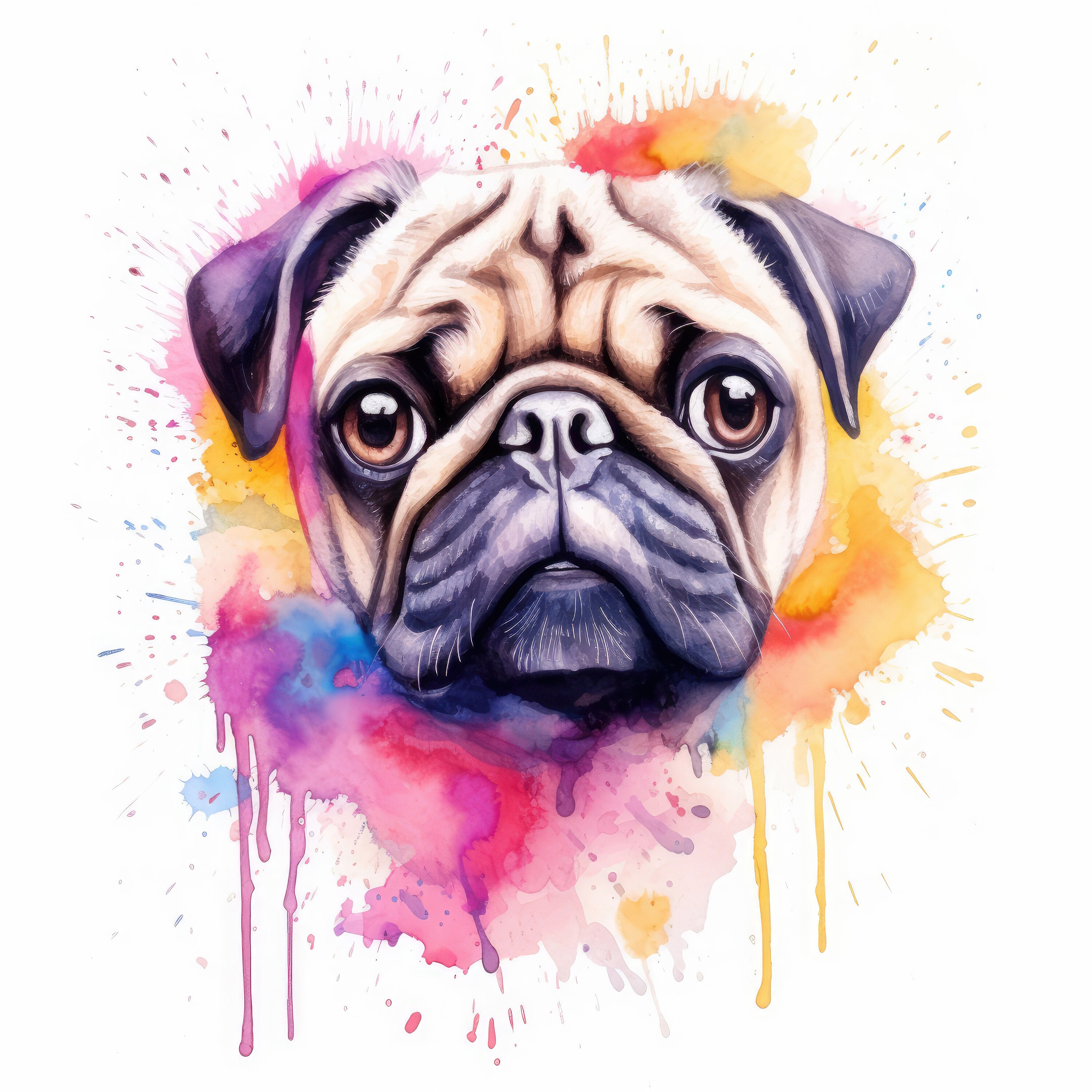 Watercolor Pug Dog Clipart 10 High Quality JPG - Etsy