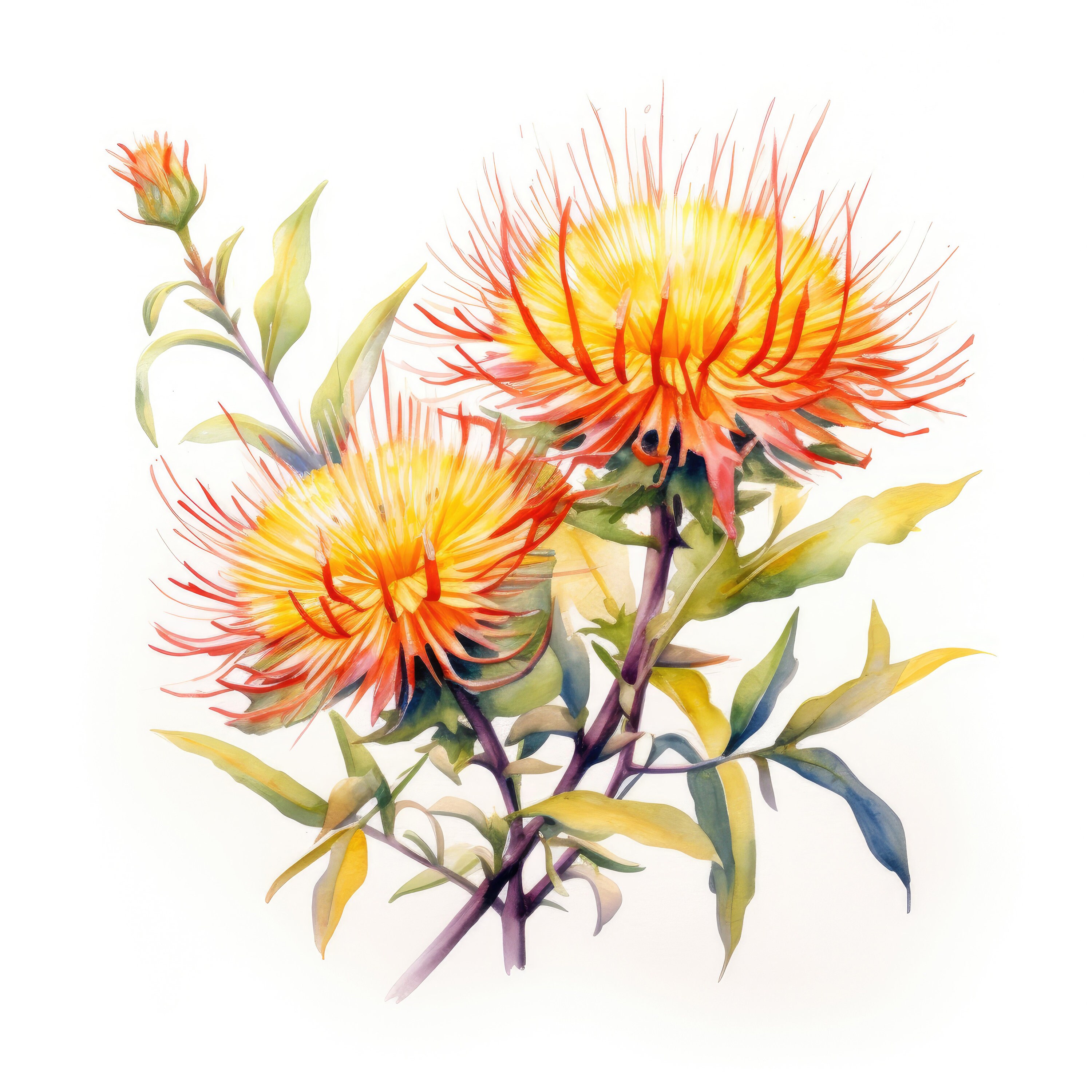 Safflower Watercolor Clipart | 10 High Quality JPG | Scrapbooking, Card ...