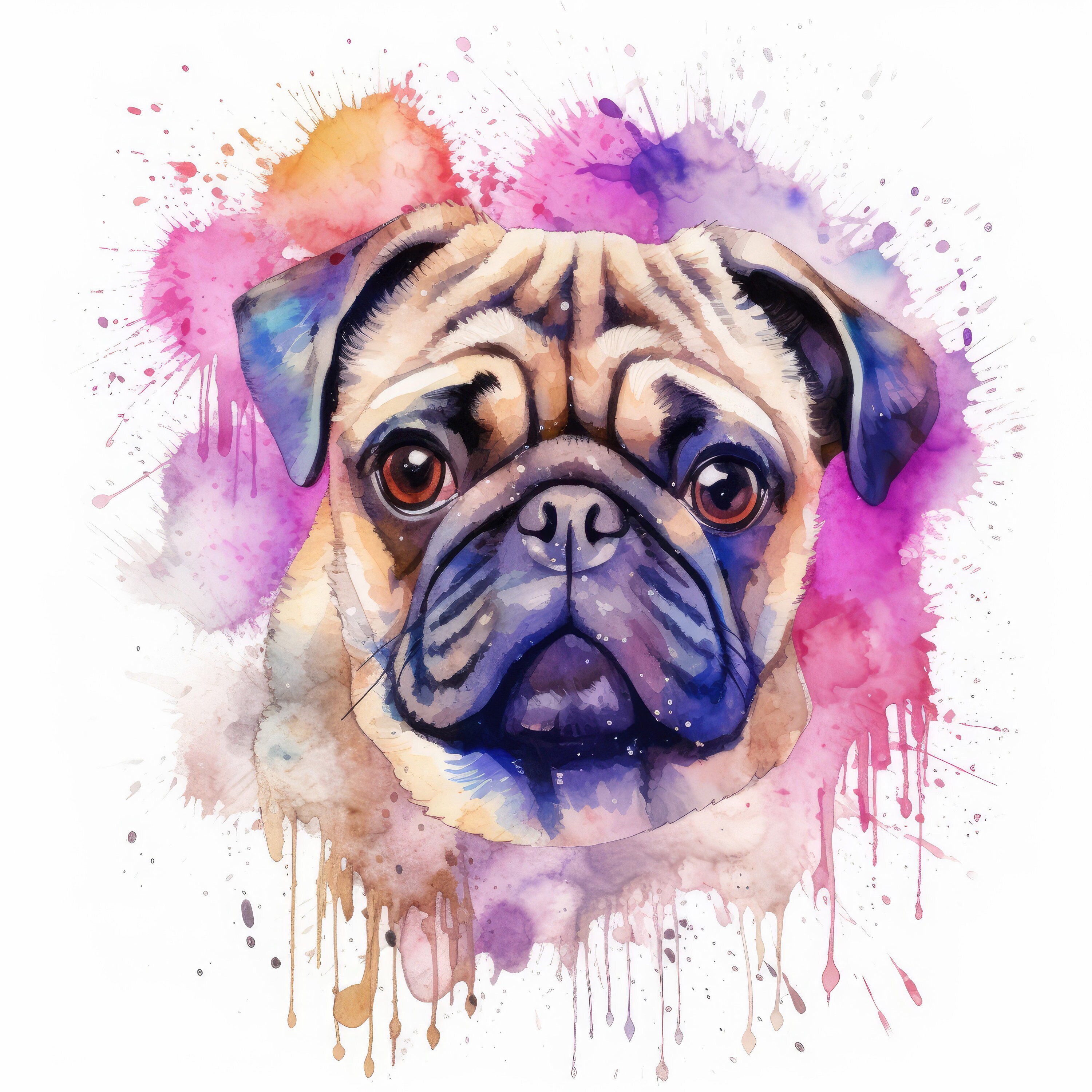 Watercolor Pug Dog Clipart 10 High Quality JPG - Etsy