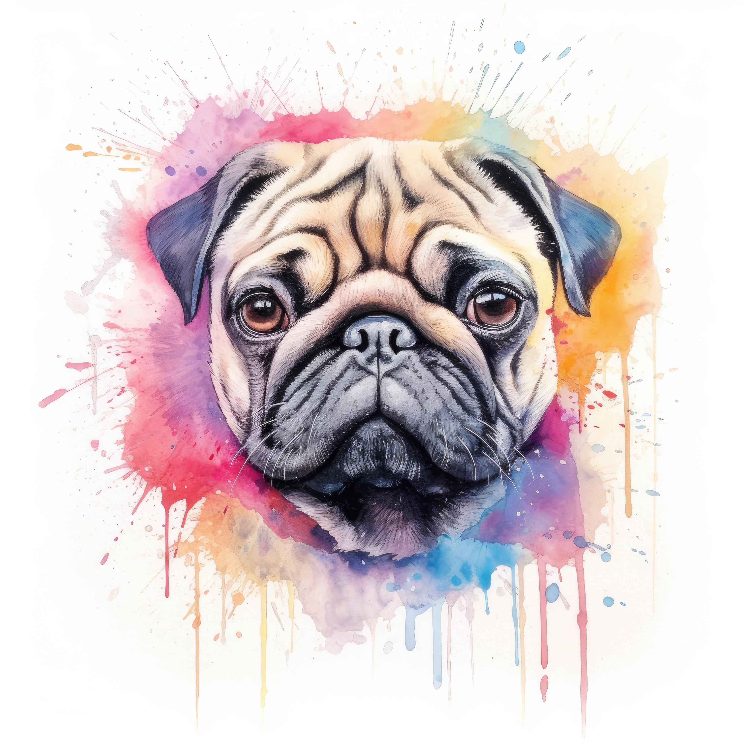 Watercolor Pug Dog Clipart 10 High Quality JPG - Etsy