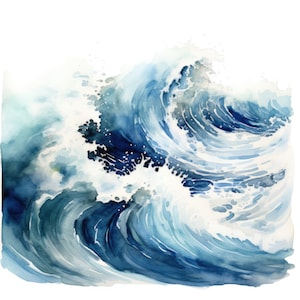 Ocean Waves Clipart Watercolor | 10 High Quality JPG | Scrapbooking ...