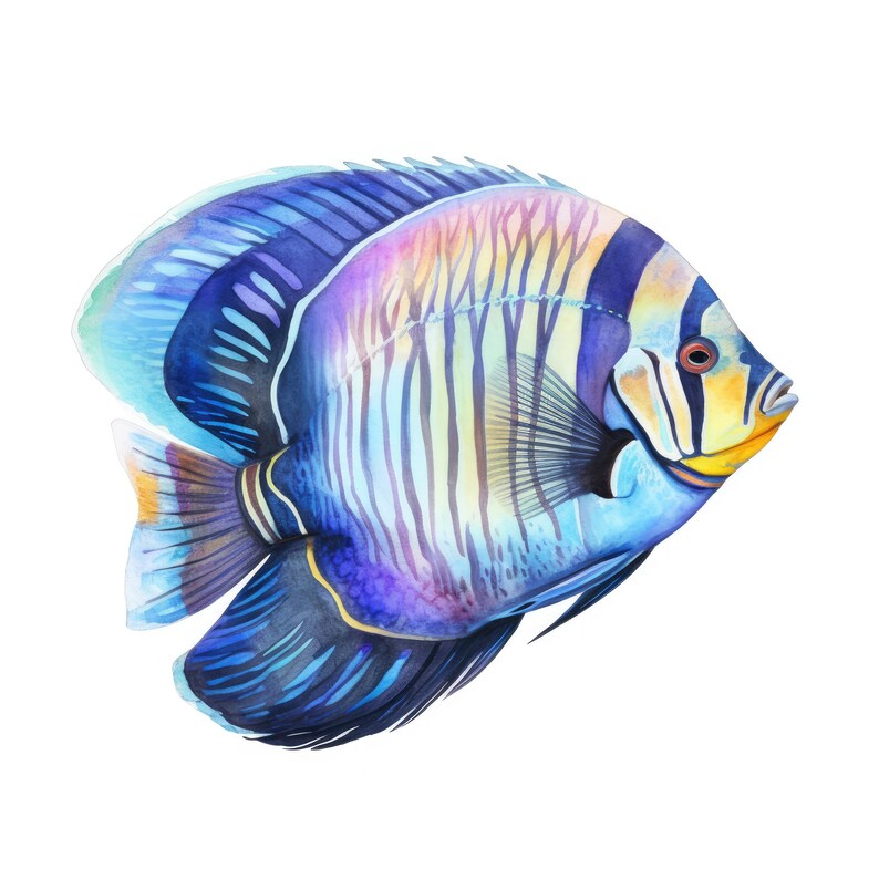 Emperor Angelfish Clipart Watercolor | 10 High Quality JPG ...