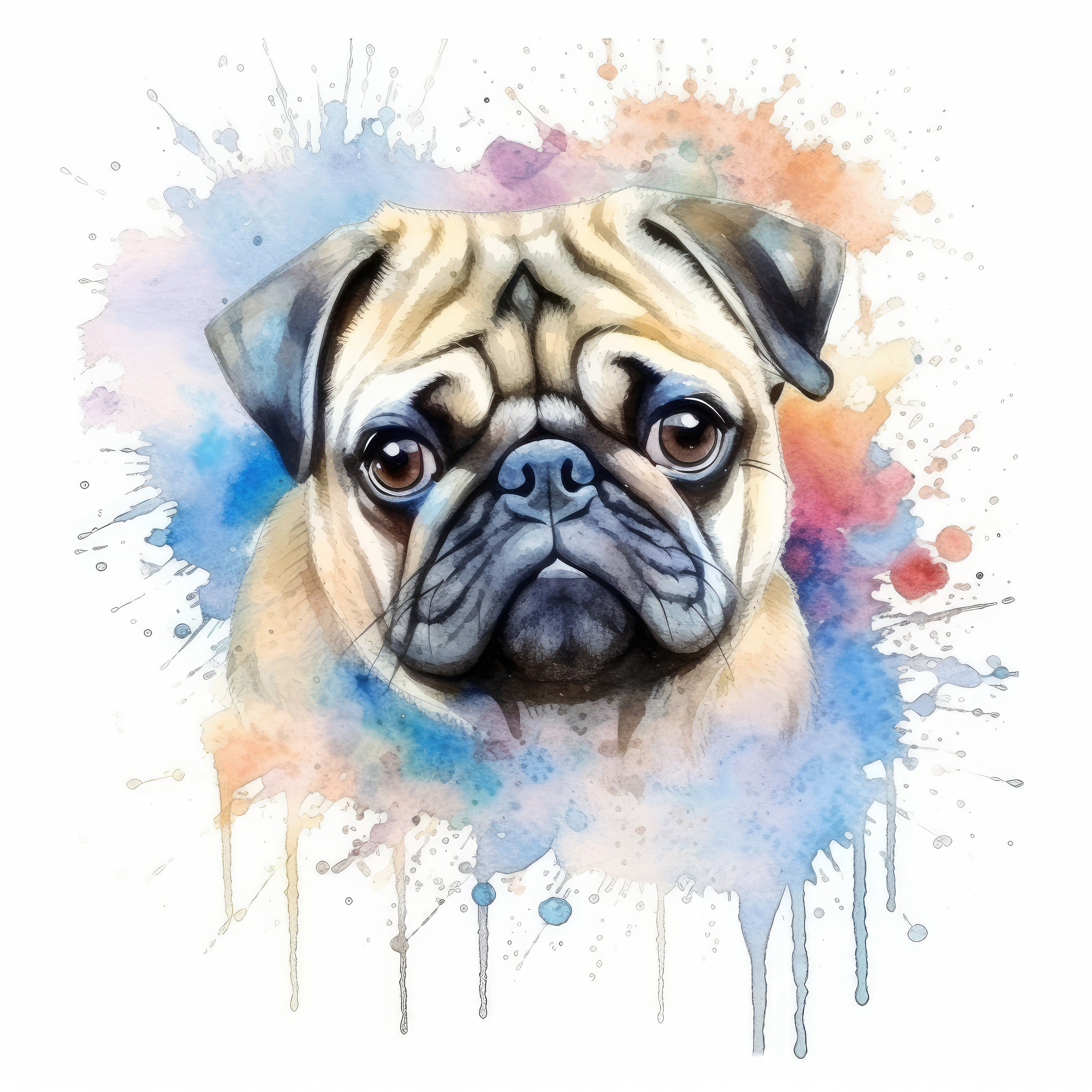 Watercolor Pug Dog Clipart 10 High Quality JPG - Etsy