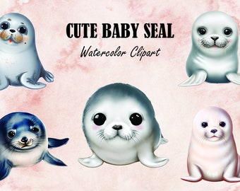 Seal Clipart, Baby Seal Vector, Cute Seal Animal, Kawaii Illustration ...