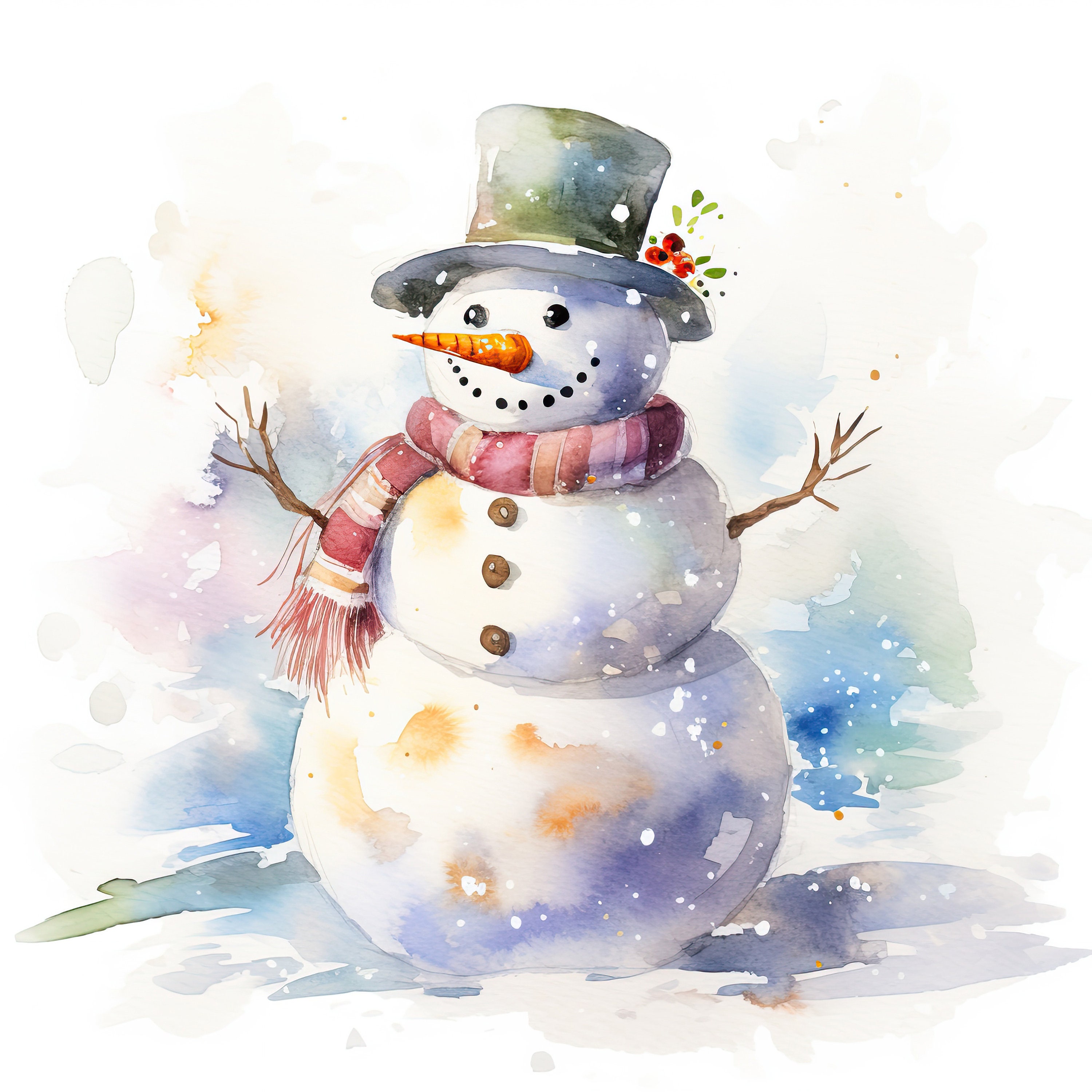 Snowman Watercolor Clipart 10 High Quality JPG Scrapbooking, Card ...