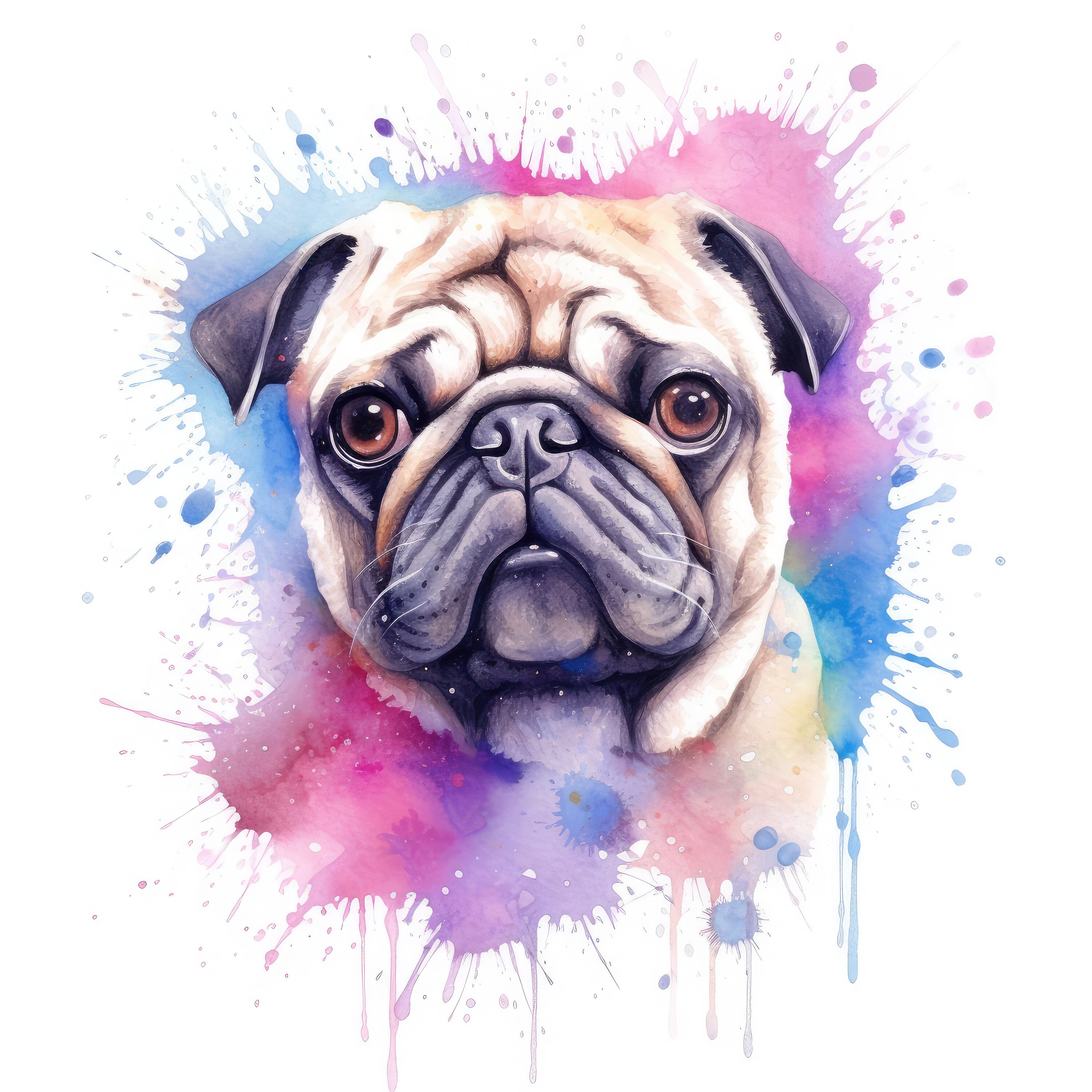 Watercolor Pug Dog Clipart 10 High Quality JPG - Etsy