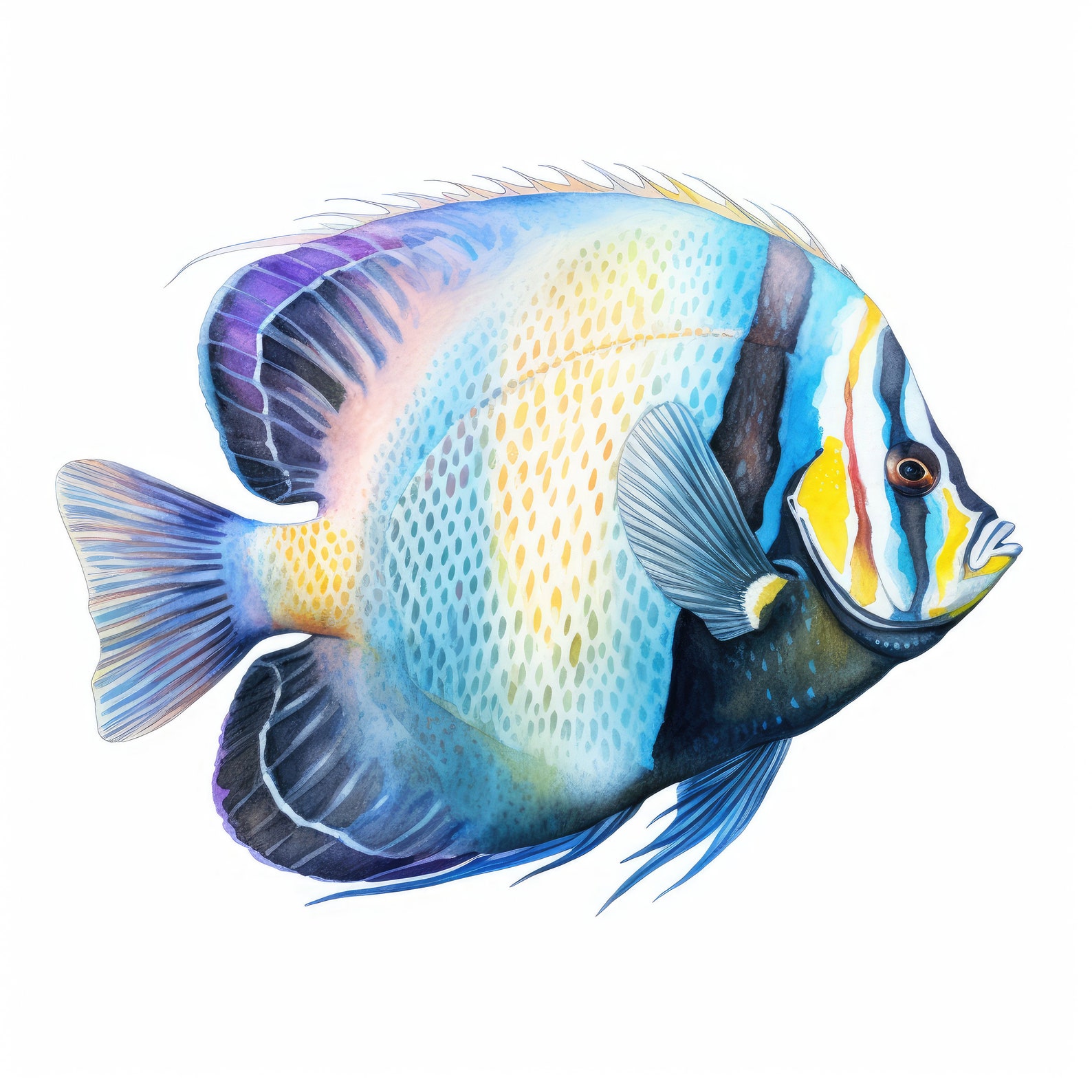 Emperor Angelfish Clipart Watercolor | 10 High Quality JPG ...