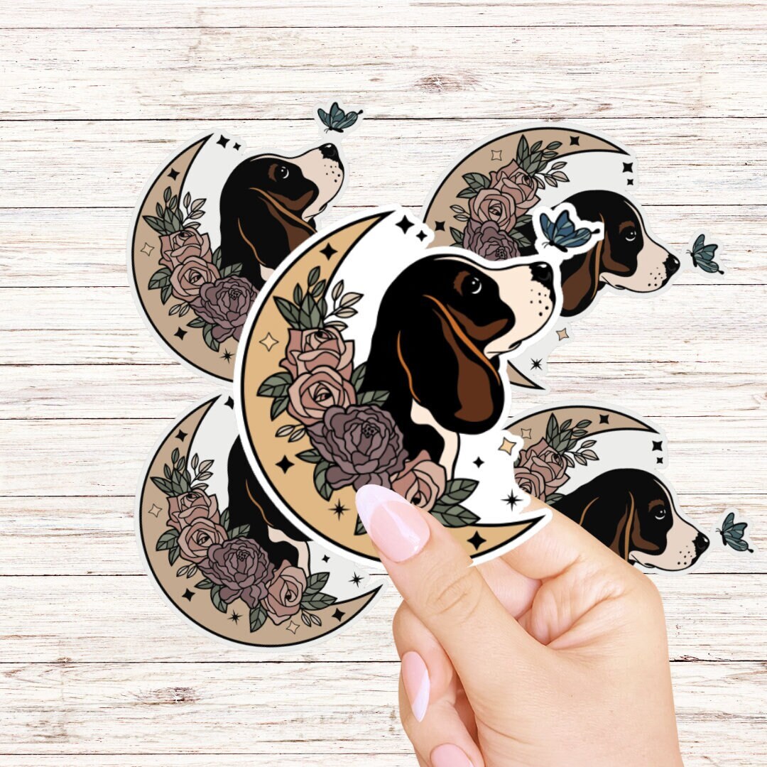 Beagle Moon and Flower 3"x3" Glossy Sticker - Etsy