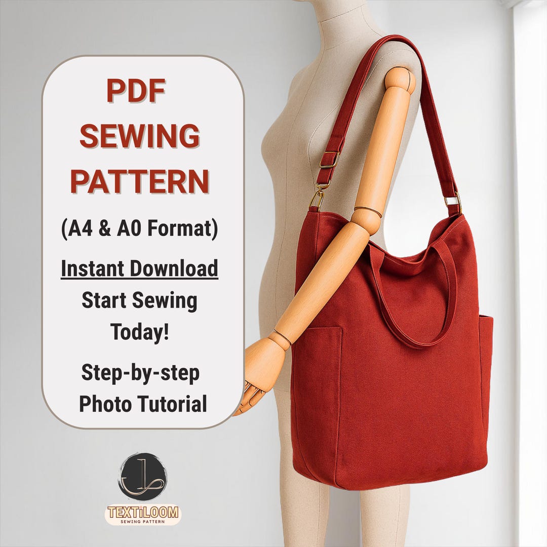 Large Crossbody Tote Bag Sewing Pattern | PDF Pattern | Tote Bag With ...