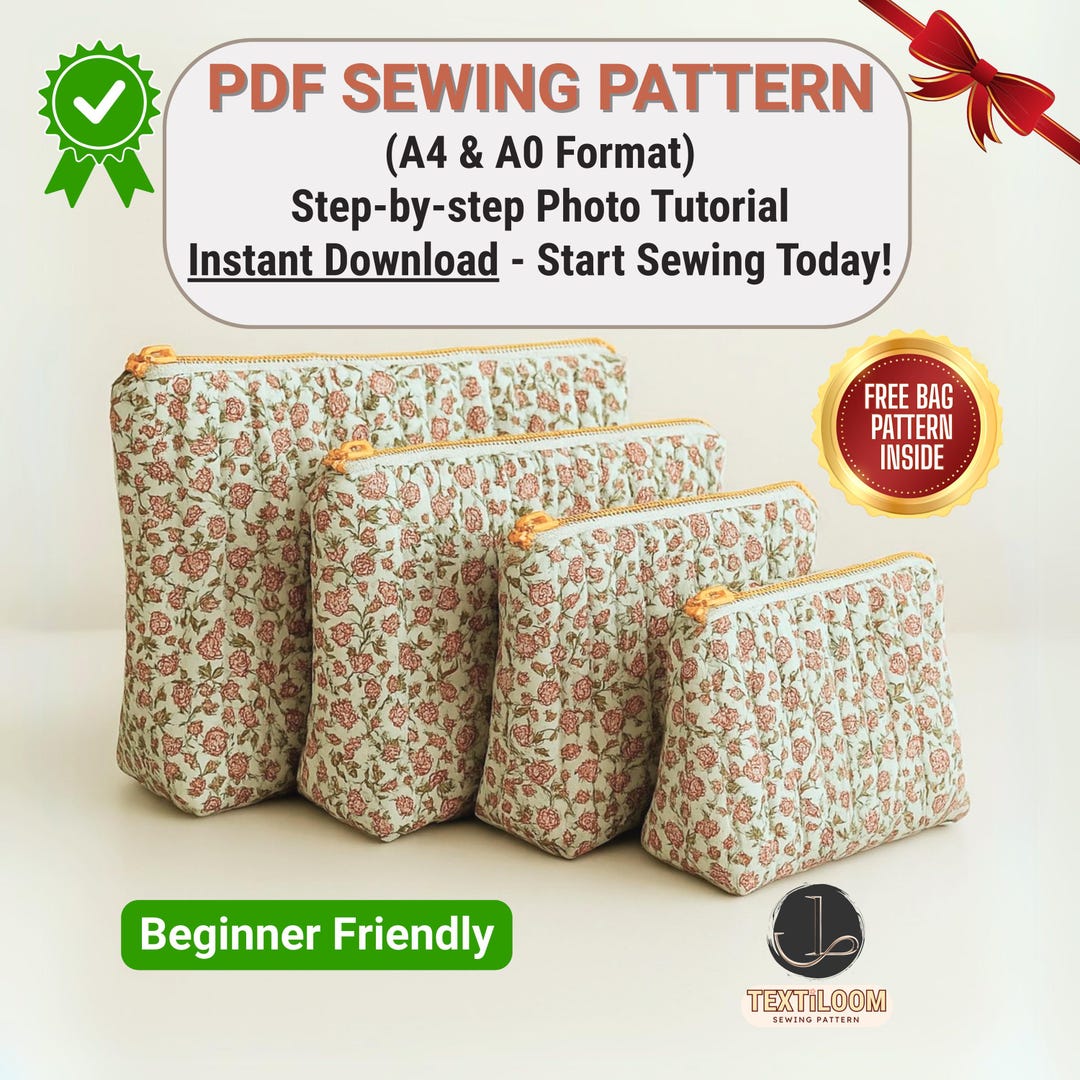 Quilted Toiletry Bag Sewing Pattern 4 SIZES | Zipper Pouch | Cosmetic ...