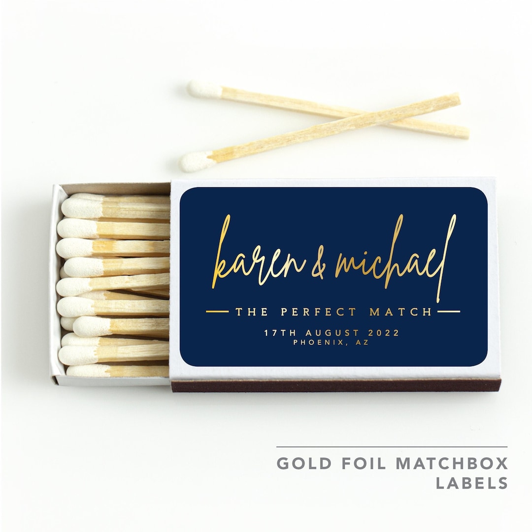 Gold Foil Adhesive Label + Matchbox | BULK-SET OF 50 | Personalized ...