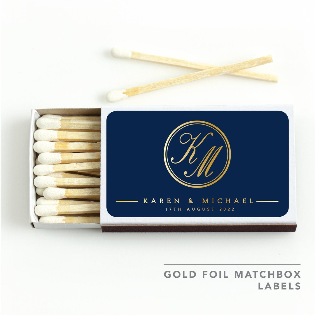 Gold Foil Adhesive Label + Matchbox | BULK-SET OF 50 | Personalized ...