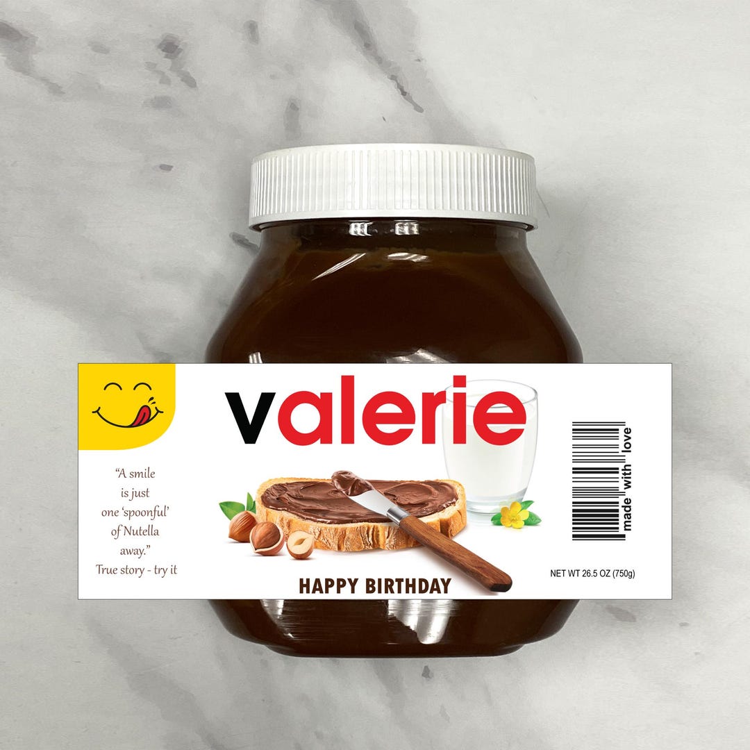 Personalized Nutella Jar Labels, Custom Hazelnut Spread Labels ...