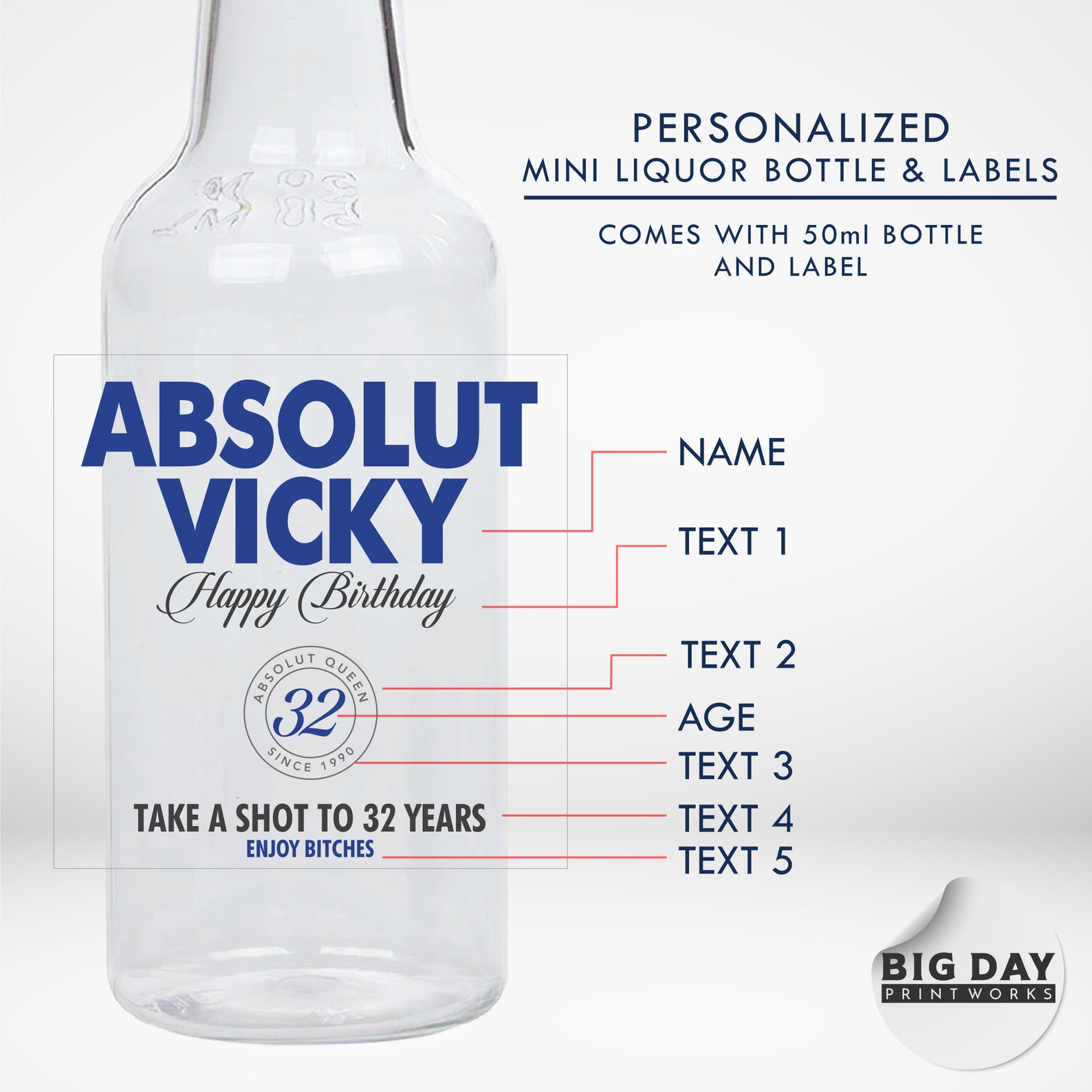 Custom 50 Ml Mini Liquor Labels His or Her Favorite Drink Optional Mini ...