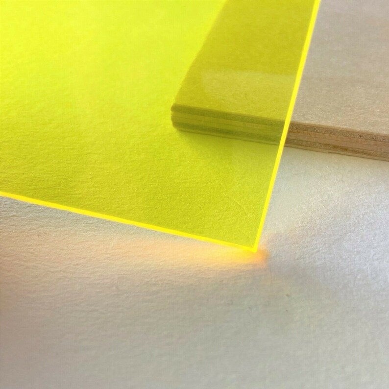 1/8" (3mm) Yellow Fluorescent Acrylic 12" X 12" Plexiglass Sheet Neon ...