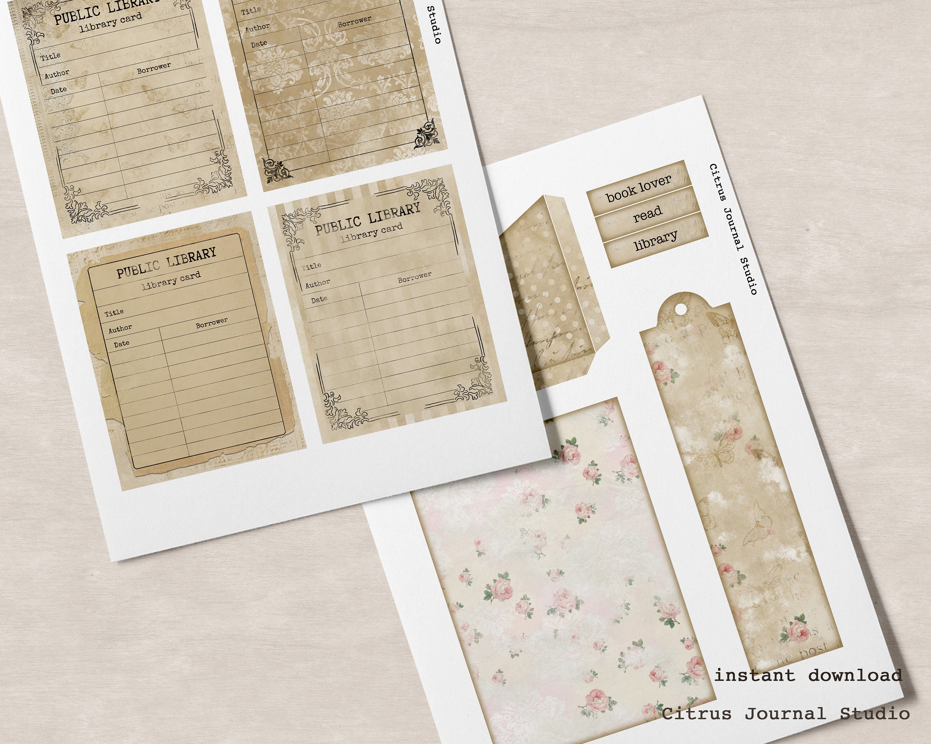 Junk Journal Kit, Library Card, ATC, Digital Kit, Ephemera, Vintage ...