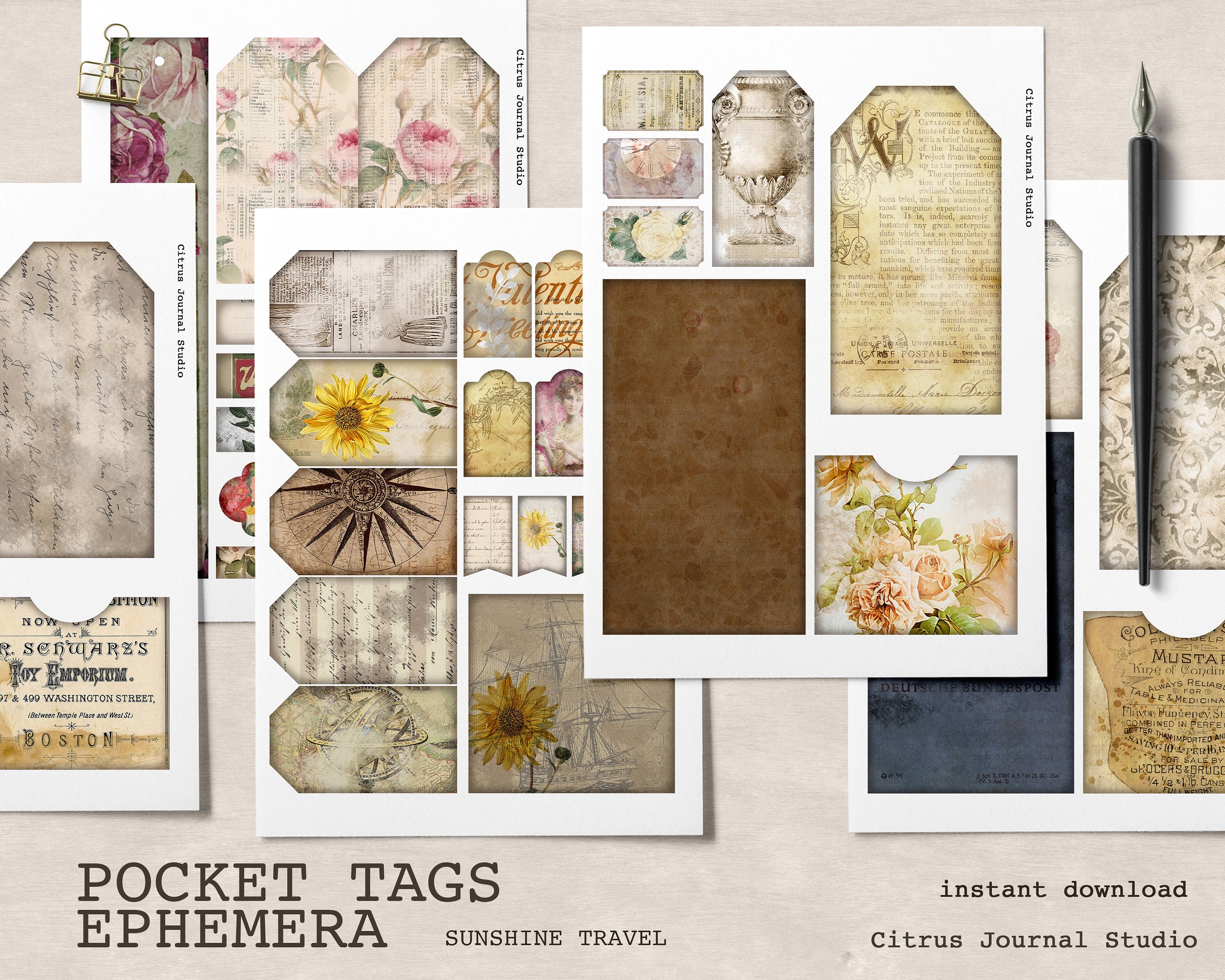 Junk Journal Printable Ephemera Journal Tags Insert - Etsy