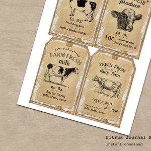 Farm Fresh Milk, Farmhouse Tags, Journal Tags, Farm Fresh Tags, Vintage ...