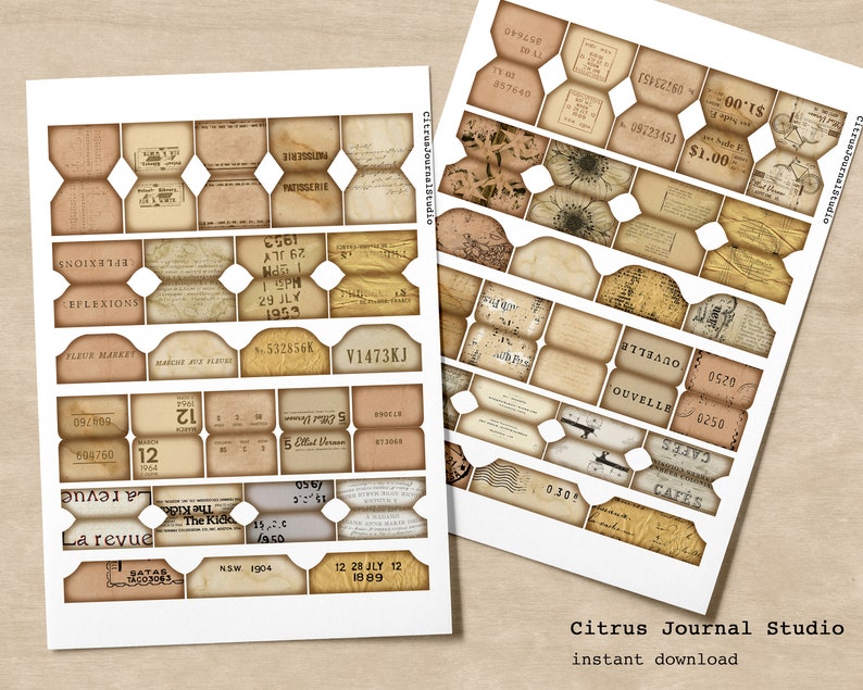 Junk Journal Tabs, Number Tabs, Blank Tags, Vintage Ephemera ...