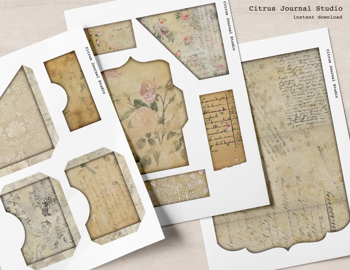 Vintage Insert Junk Journal Kit Trifold Folio Journal | Etsy